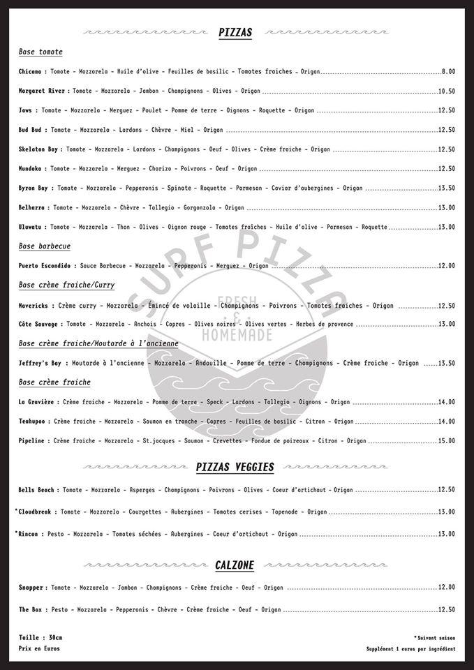 Menu at Surf Pizza restaurant, Lancieux, 20 Rue nationale