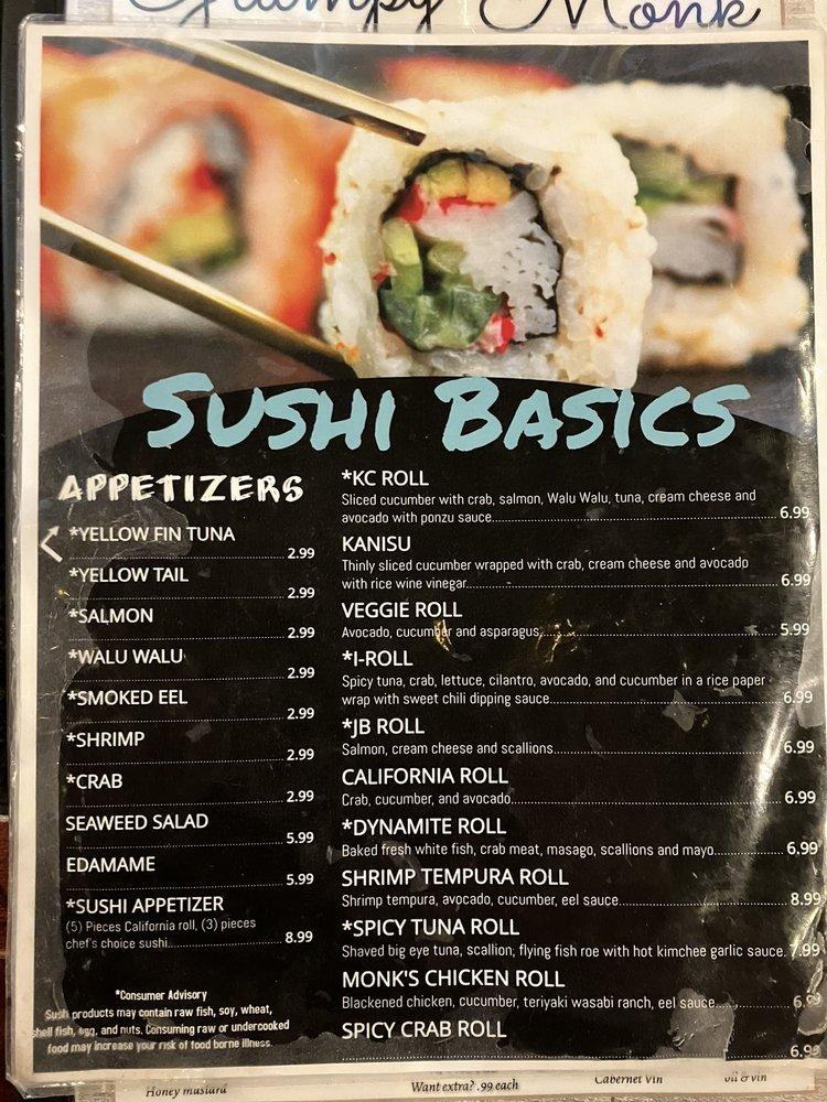 Menu at The Grumpy Monk North Myrtle Beach restaurant, North Myrtle Beach