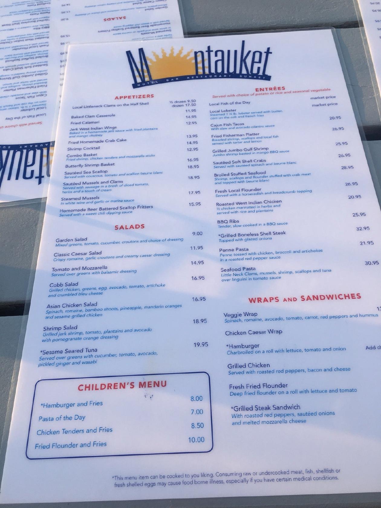Menu at The Montauket pub & bar, Montauk