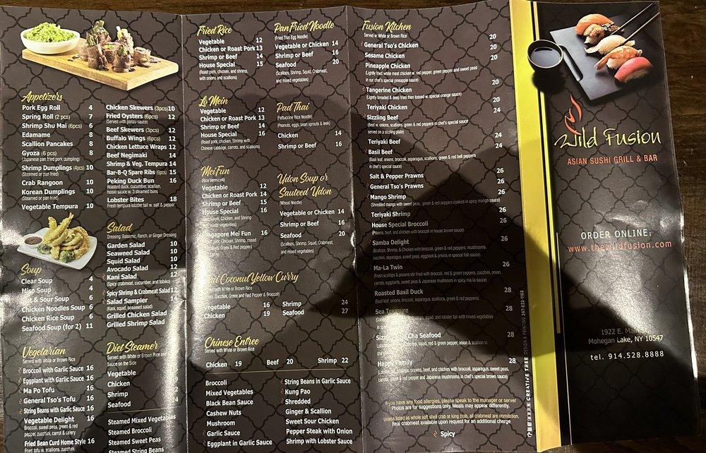 Menu at Wild Fusion restaurant, Mohegan Lake