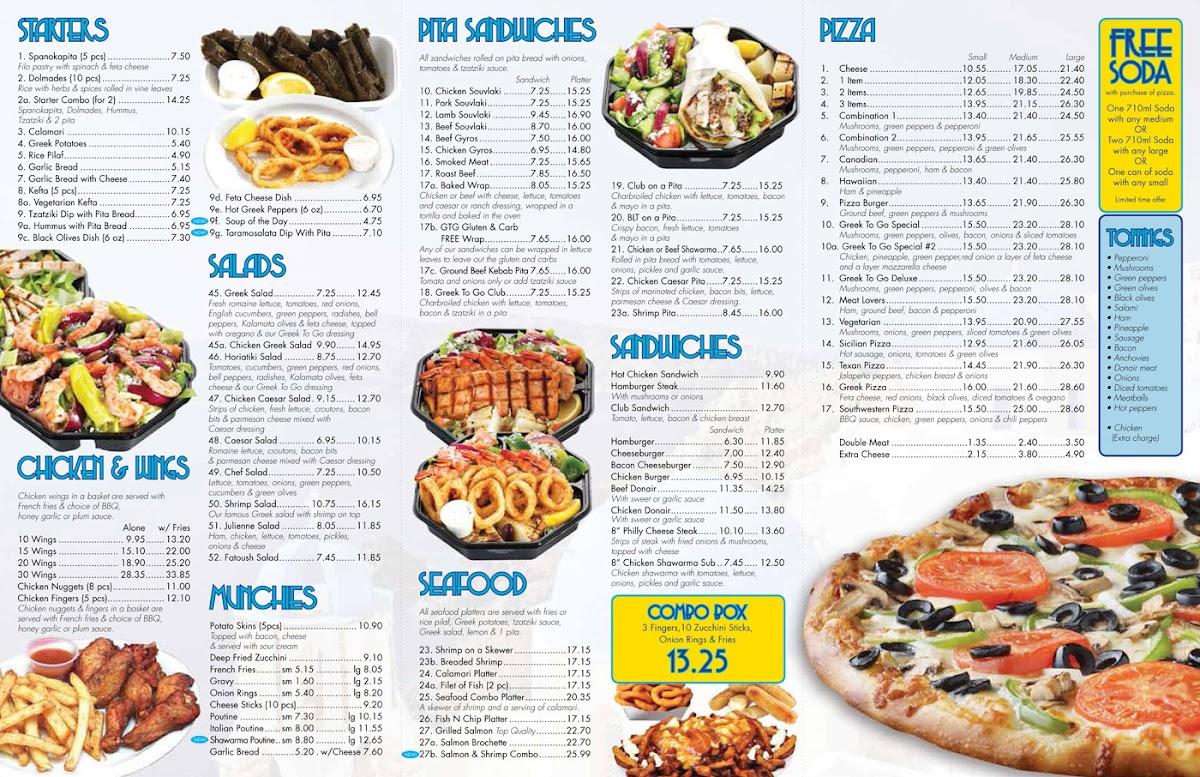 Menu at Greek To Go restaurant, Ottawa, 425 McArthur Ave.