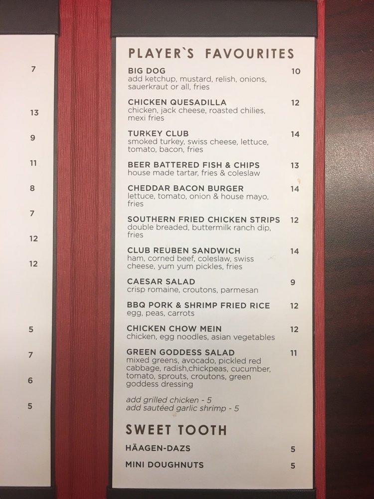 Menu at Nova Bar, Edmonton
