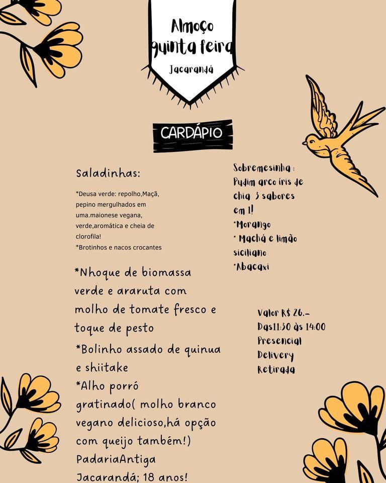 Menu em Padaria Antiga Jacarandá, Botucatu, R. Gen. Teles