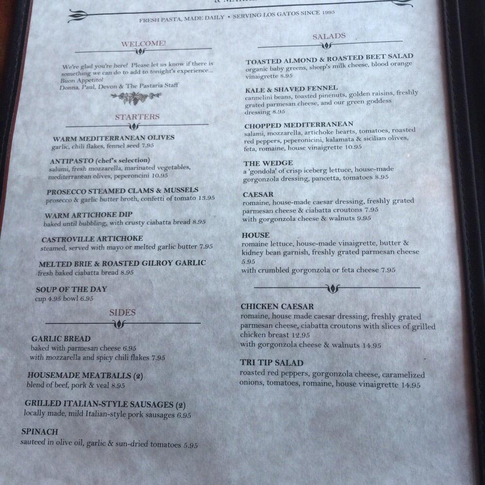 Menu at The Pastaria & Market pub & bar, Los Gatos