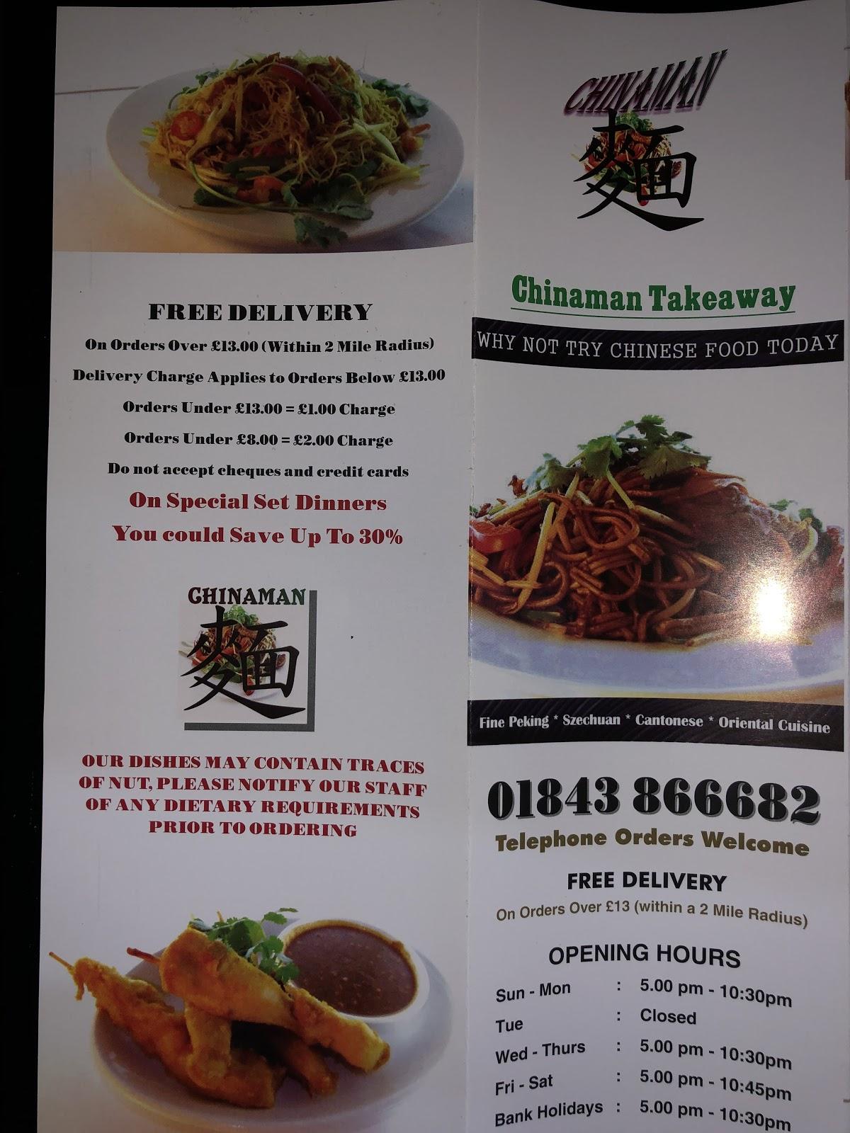 Menu at Chinaman fast food, Broadstairs