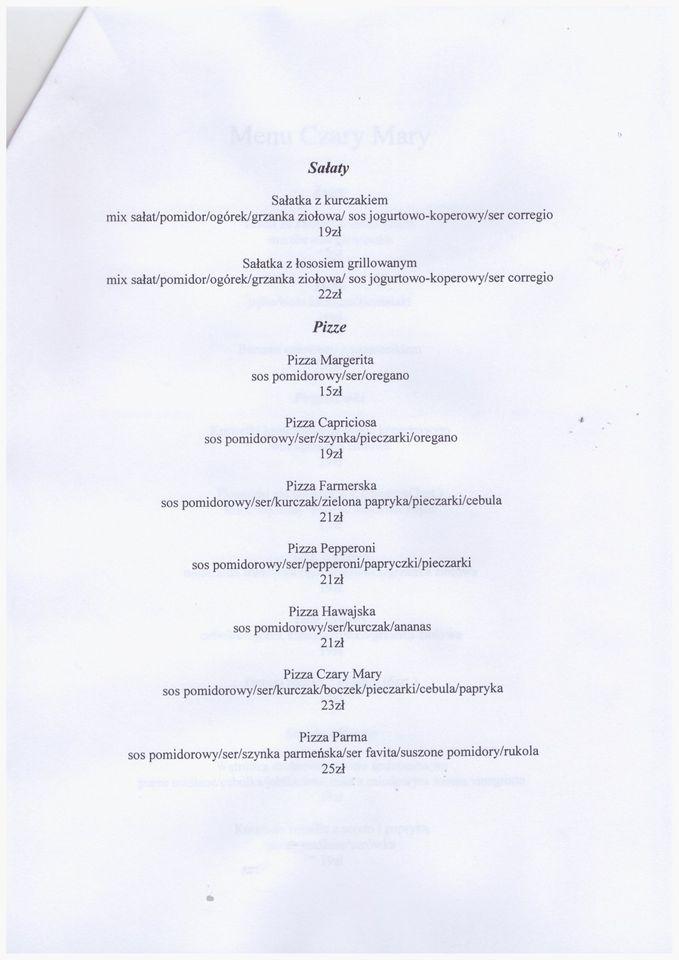Menu at Czary Mary restaurant, Lipno