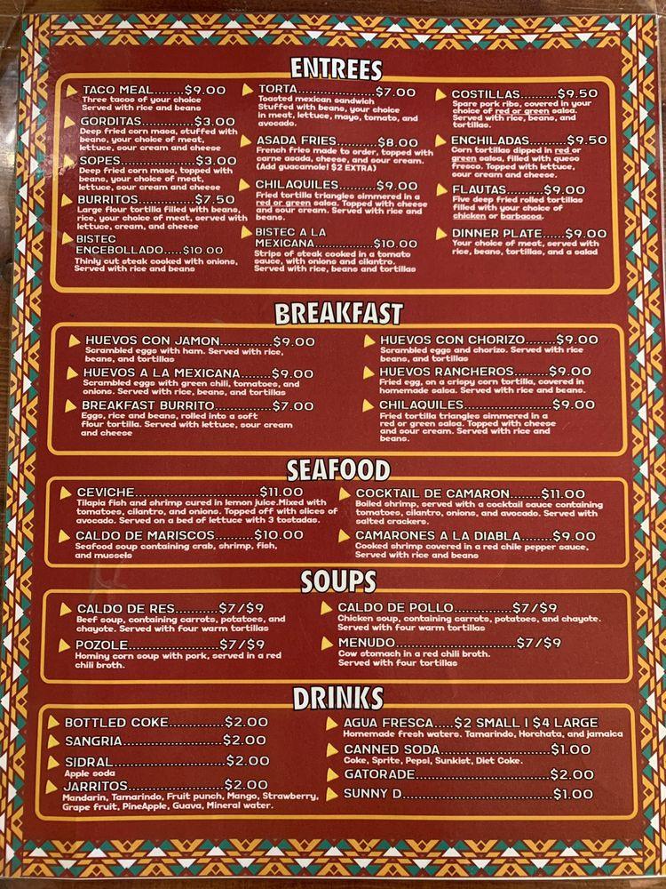 Carta del restaurante El Tacazo Taco Shop, Florida City, 26 SW 2nd Ave