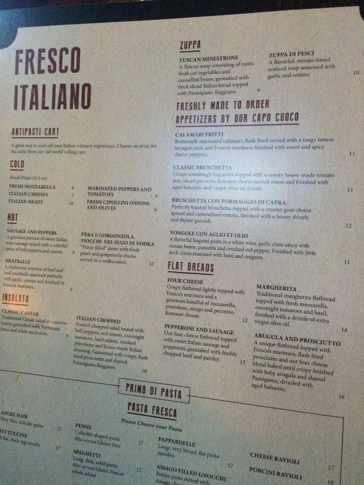 Menu at Fresco Italiano restaurant, Las Vegas, Paradise Rd