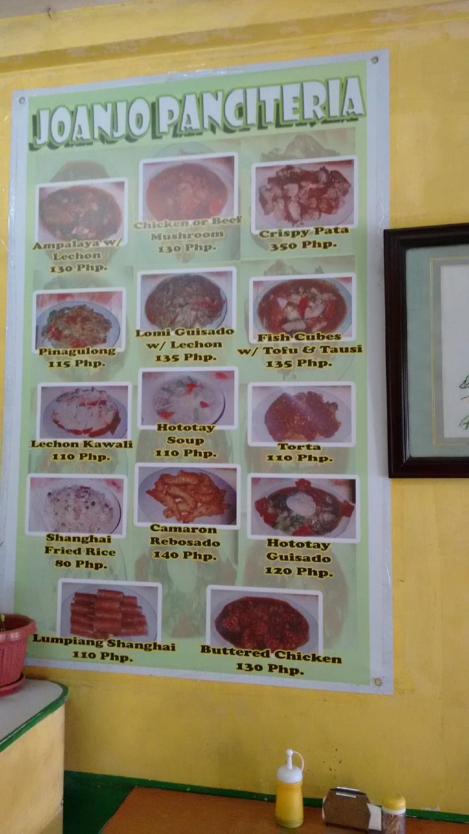 Menu at Joanjo Panciteria restaurant, San Mateo