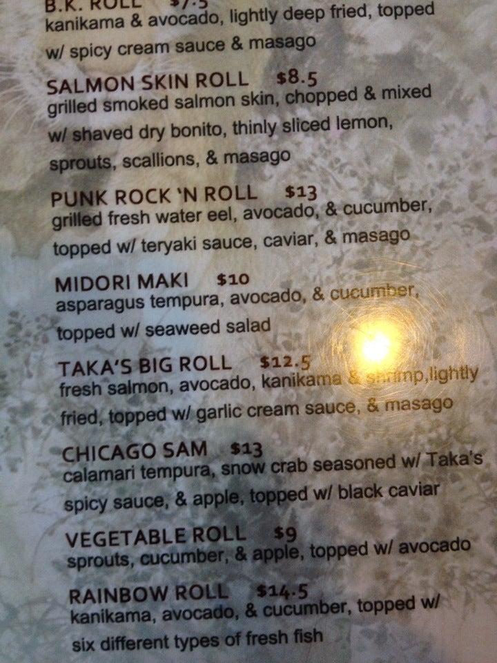 Menu at Ju Hachi restaurant, Sacramento