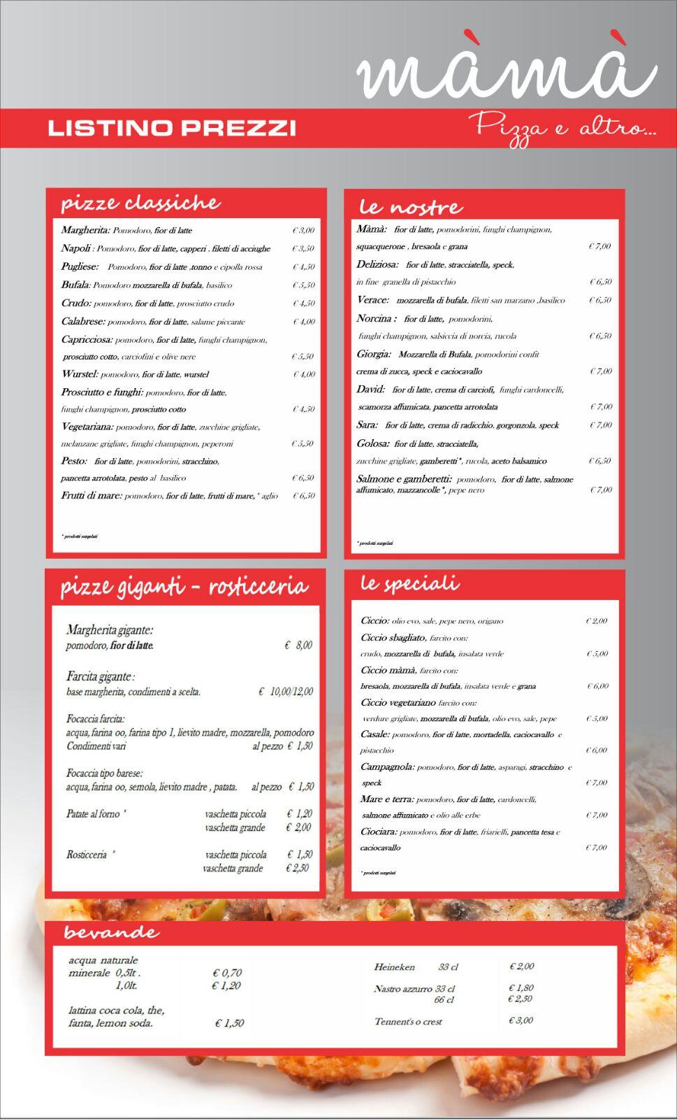 Menu da Pizzeria Màmà, Terlizzi, Viale delle Mimose
