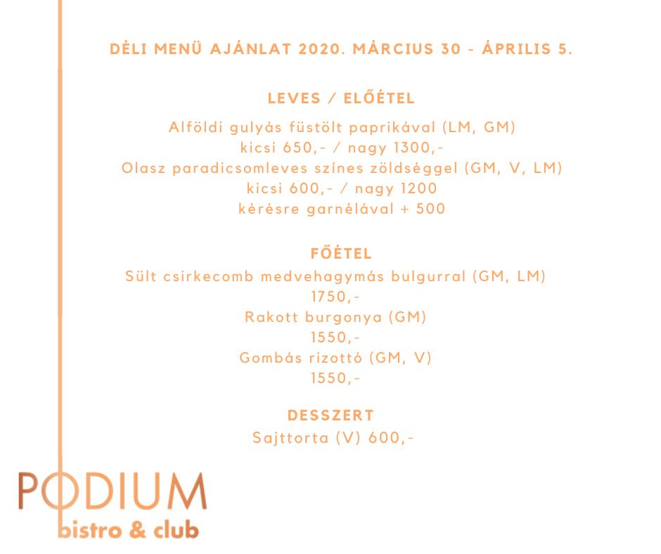 Menu at Pódium Bistro & Club, Budapest