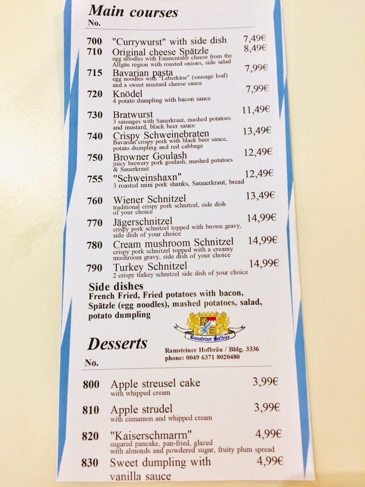 Speisekarte von Ramsteiner Hofbräu restaurant, Ramstein-Miesenbach ...