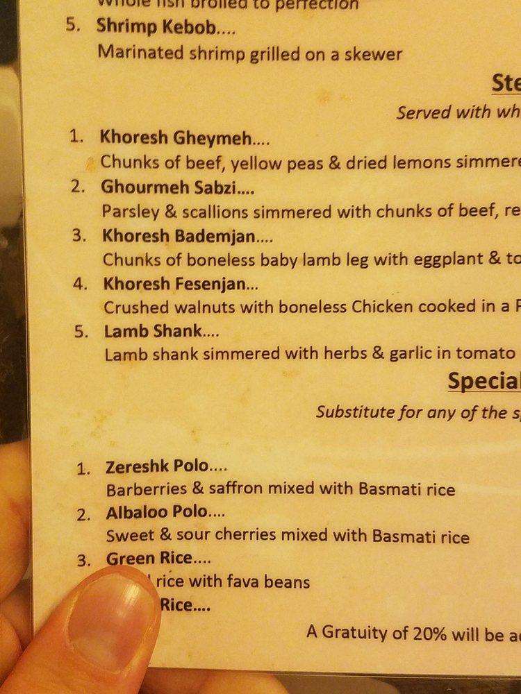 Menu at Ravagh Persian Grill restaurant, New York City, 173 Madison Ave