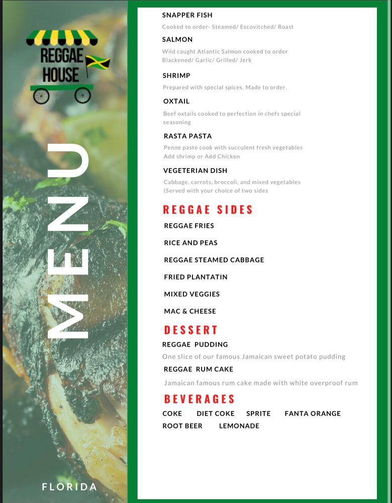 Menu at Reggae House restaurant, Ocala