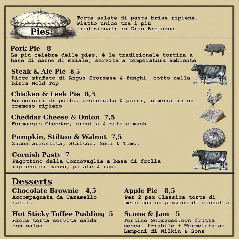Menu at Smith's British restaurant, Turin