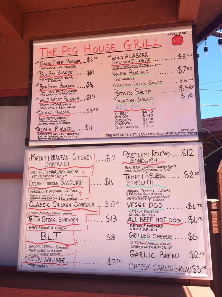 Menu at The Peg House restaurant, Leggett, US-101