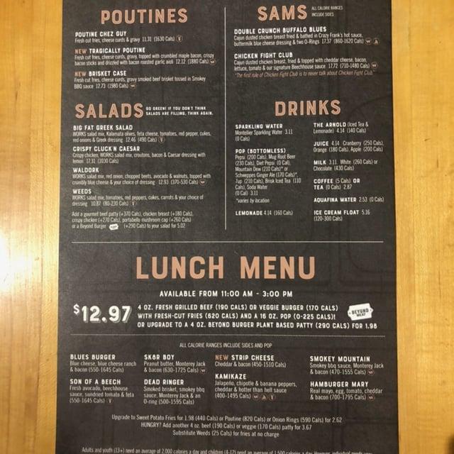 Menu at The WORKS Craft Burgers & Beer restaurant, Brantford