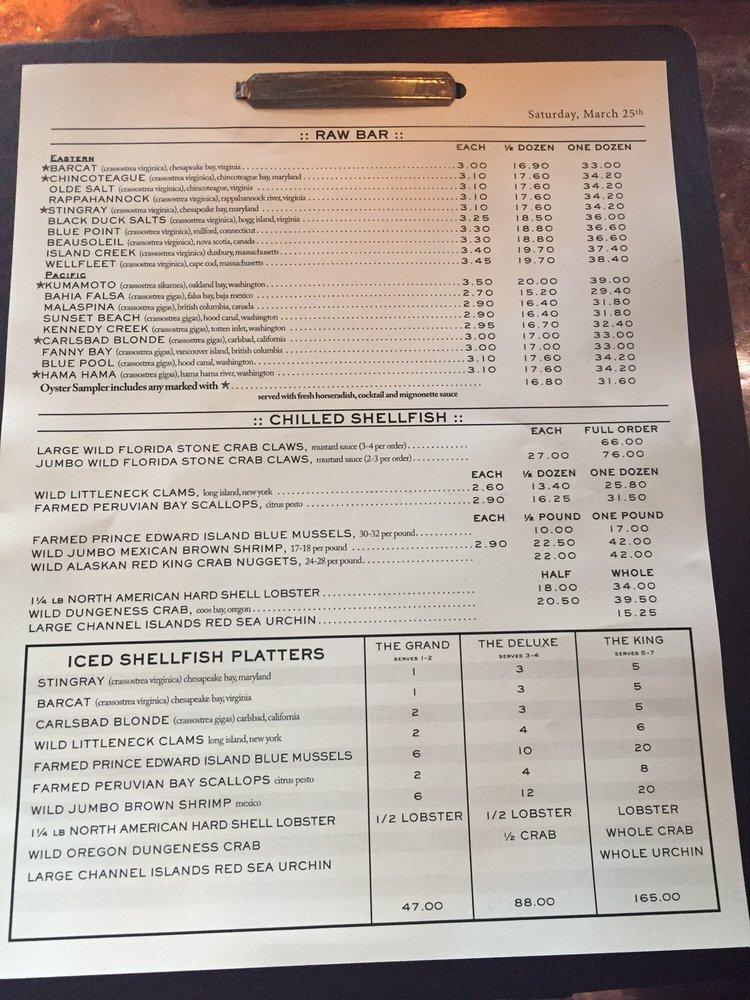 Menu at Water Grill restaurant, Santa Monica, Ocean Ave