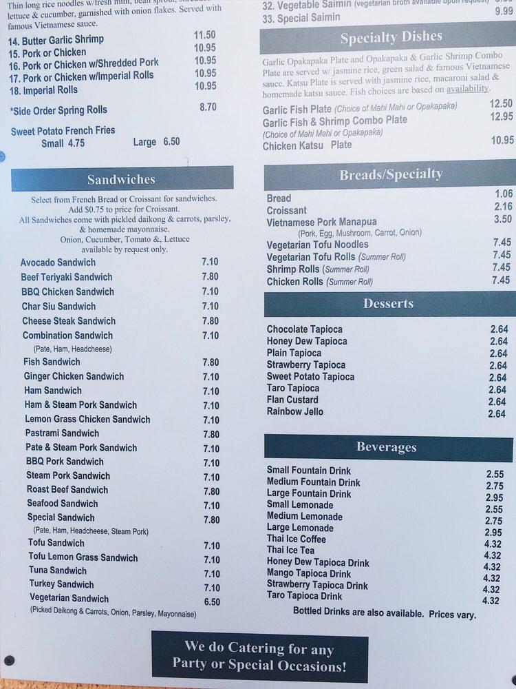 Menu at Ba-Le Sandwich Shop fast food, Wailuku
