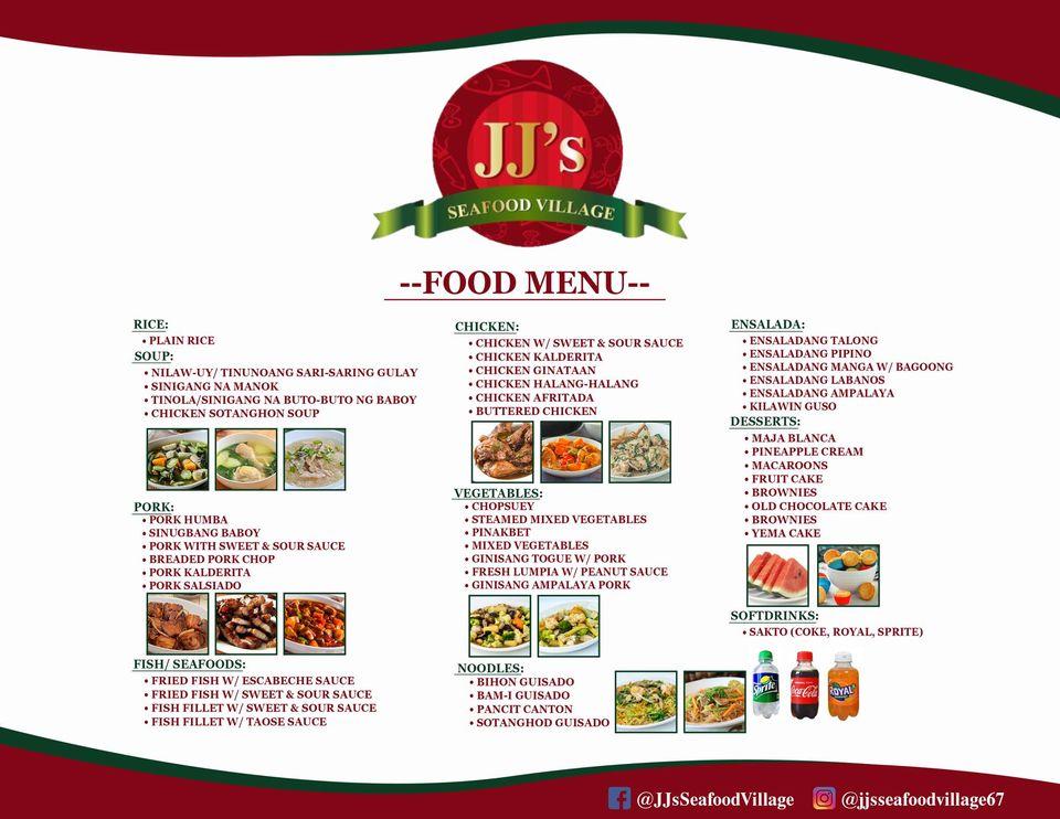 Menu at JJ's SEAFOOD VILLAGE restaurant, Tagbilaran City