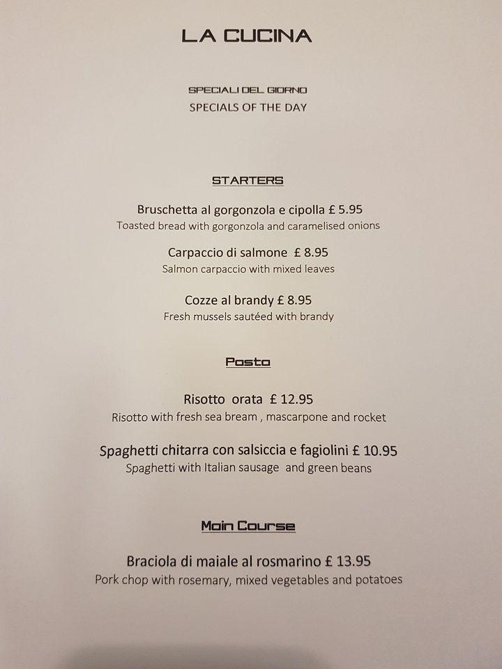 Menu at La Cucina Italian Restaurant, Littlehampton
