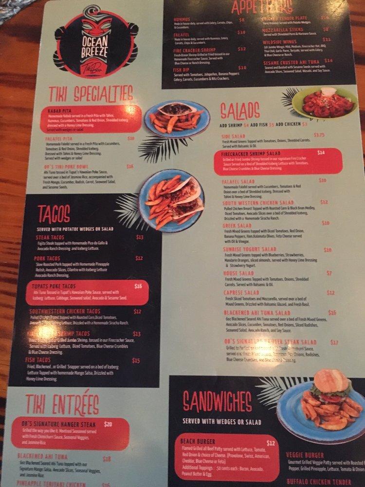 Menu at Ocean Breeze Tiki Bar and Grill, New Smyrna Beach