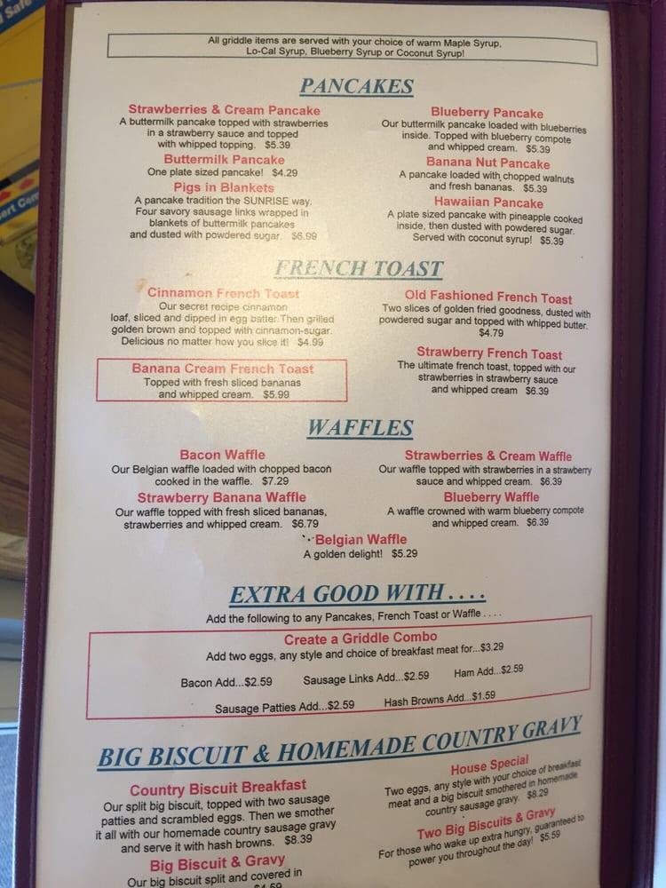 Menu at Sunrise Inn restaurant, Nampa
