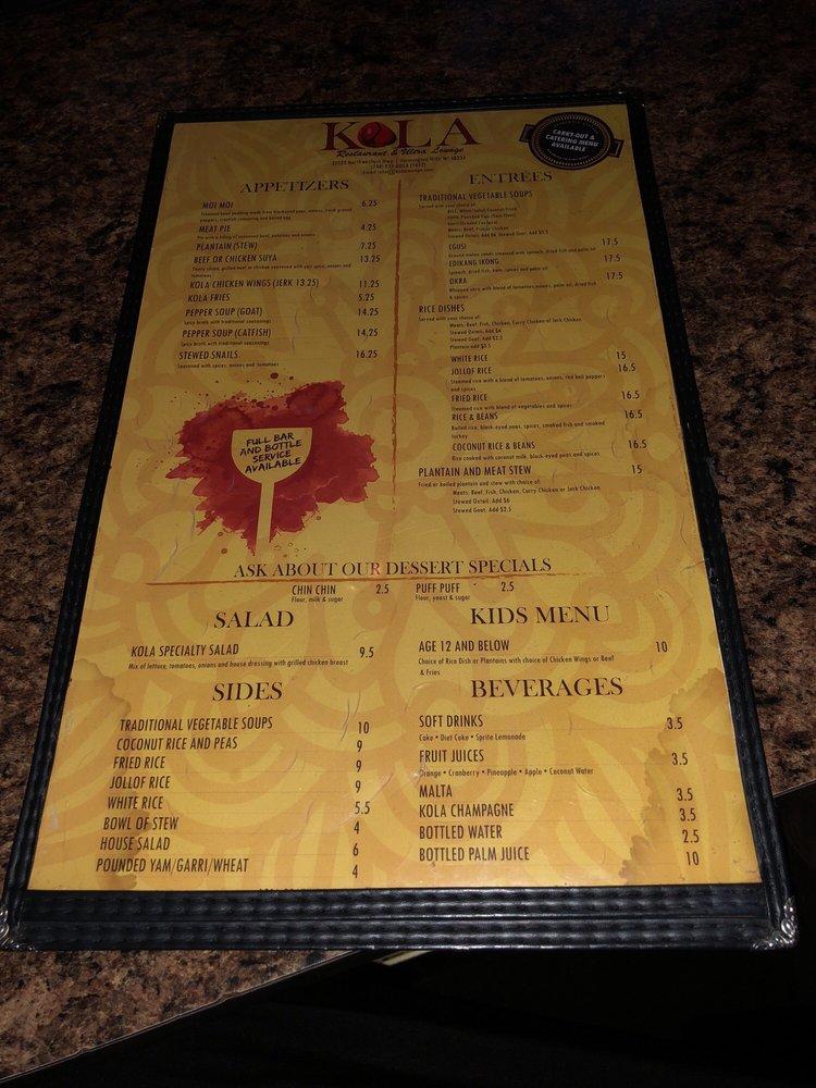 Menu at Kola Restaurant & Ultra Lounge, Farmington Hills