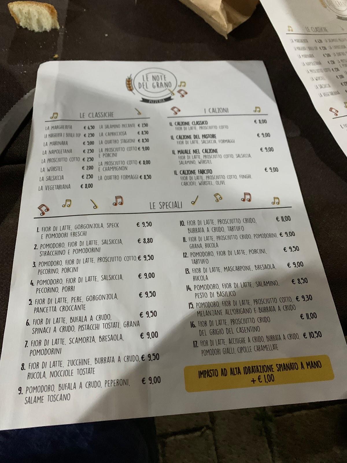 Menu da Le Note del Grano - Pizzeria, San Giustino Valdarno