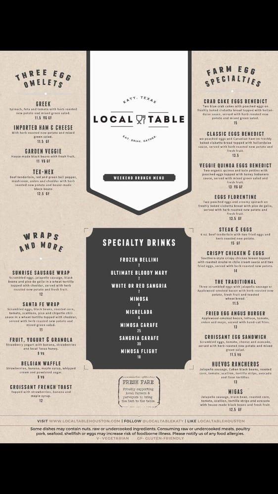 Menu at Local Table restaurant, Katy, Cinco Ranch Blvd