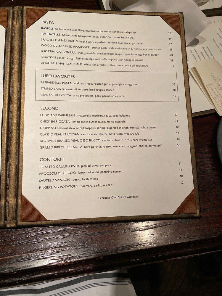 Menu at Lupo by Wolfgang Puck restaurant, Las Vegas, 3950 S Las Vegas Blvd