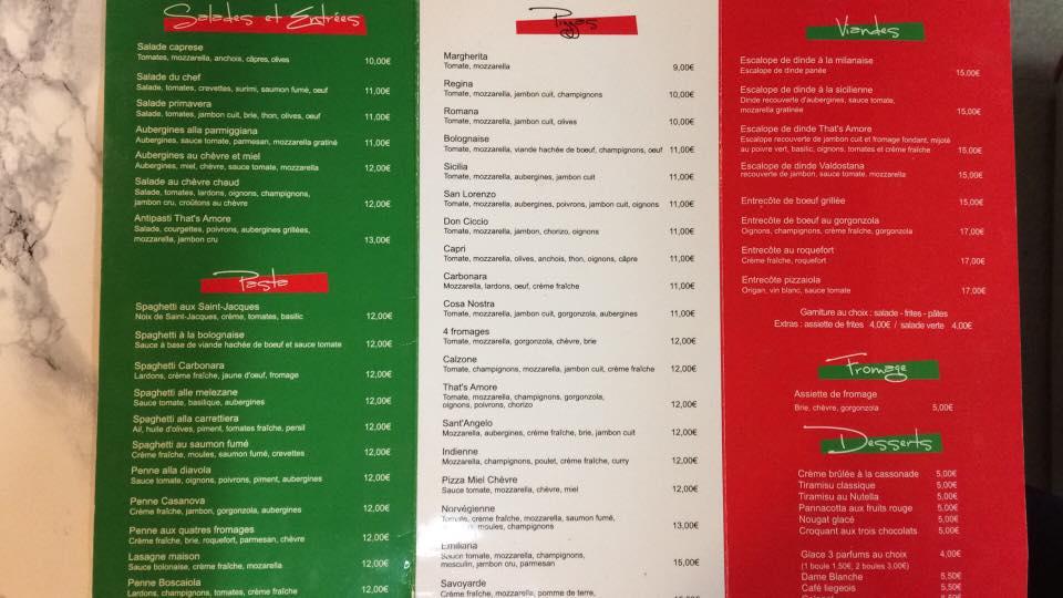 Menu at That's Amore pizzeria, Nimes