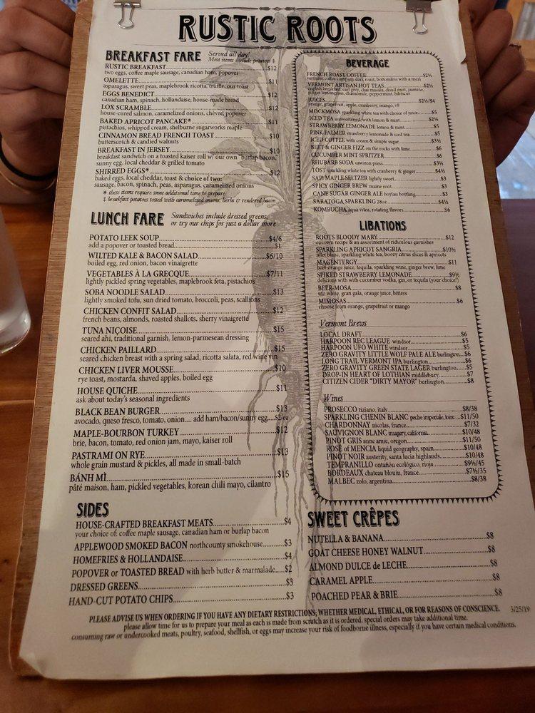 Menu at Rustic Roots pub & bar, Shelburne