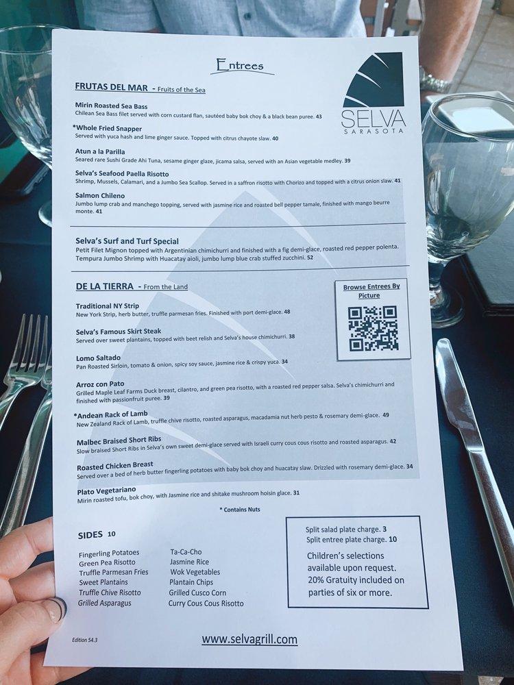 Menu at Selva Grill University Town Center restaurant, Sarasota