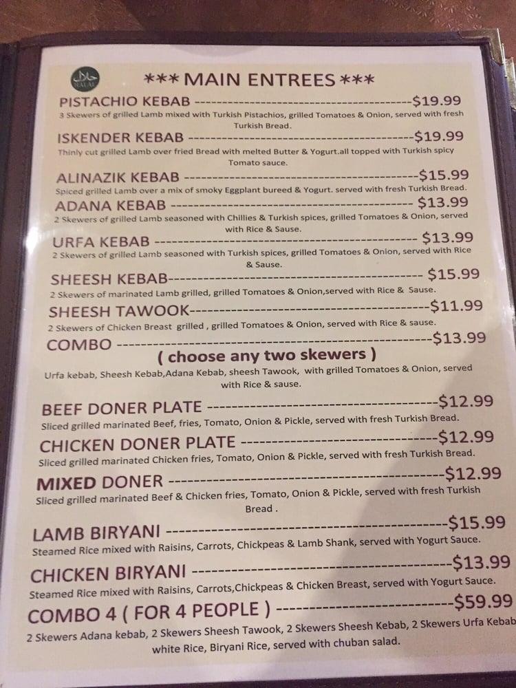 Menu at Sheesh restaurant, St. Louis