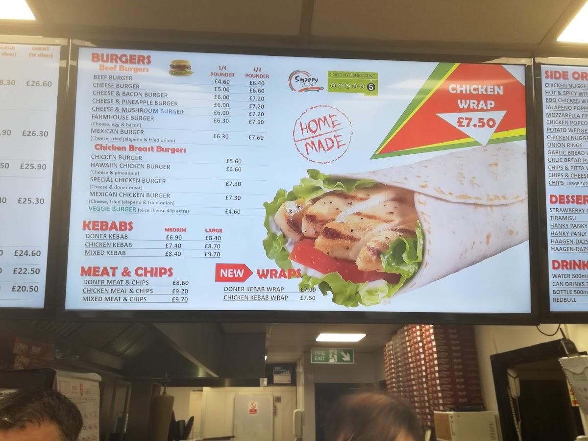 Menu at Snoopy Pizza fast food, Bournemouth