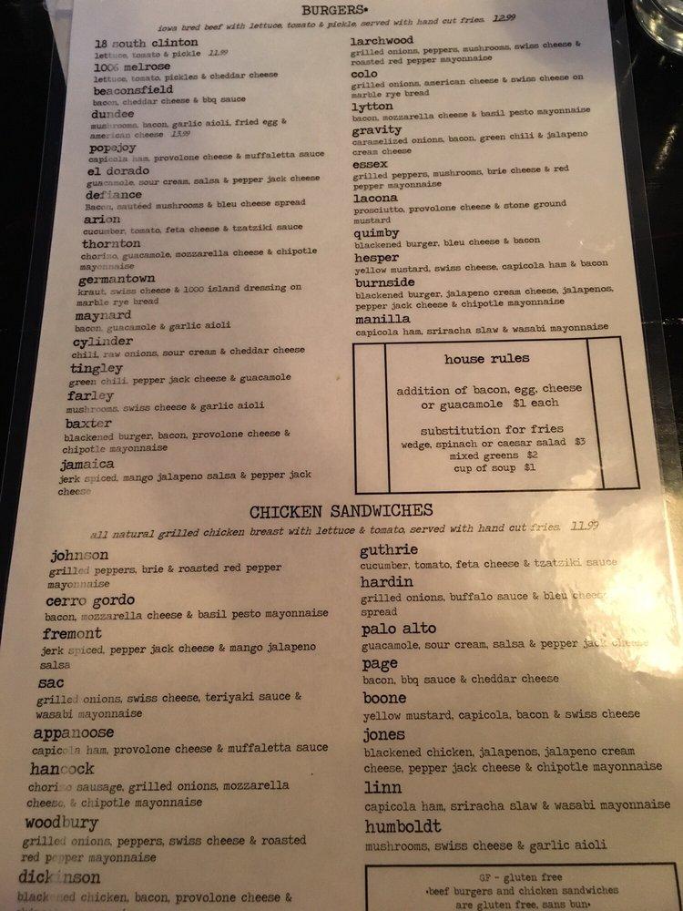 Menu at Stella restaurant, Iowa City