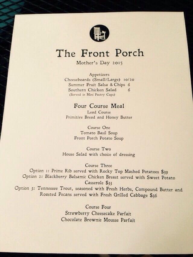 Menu at The Front Porch restaurant, Powell