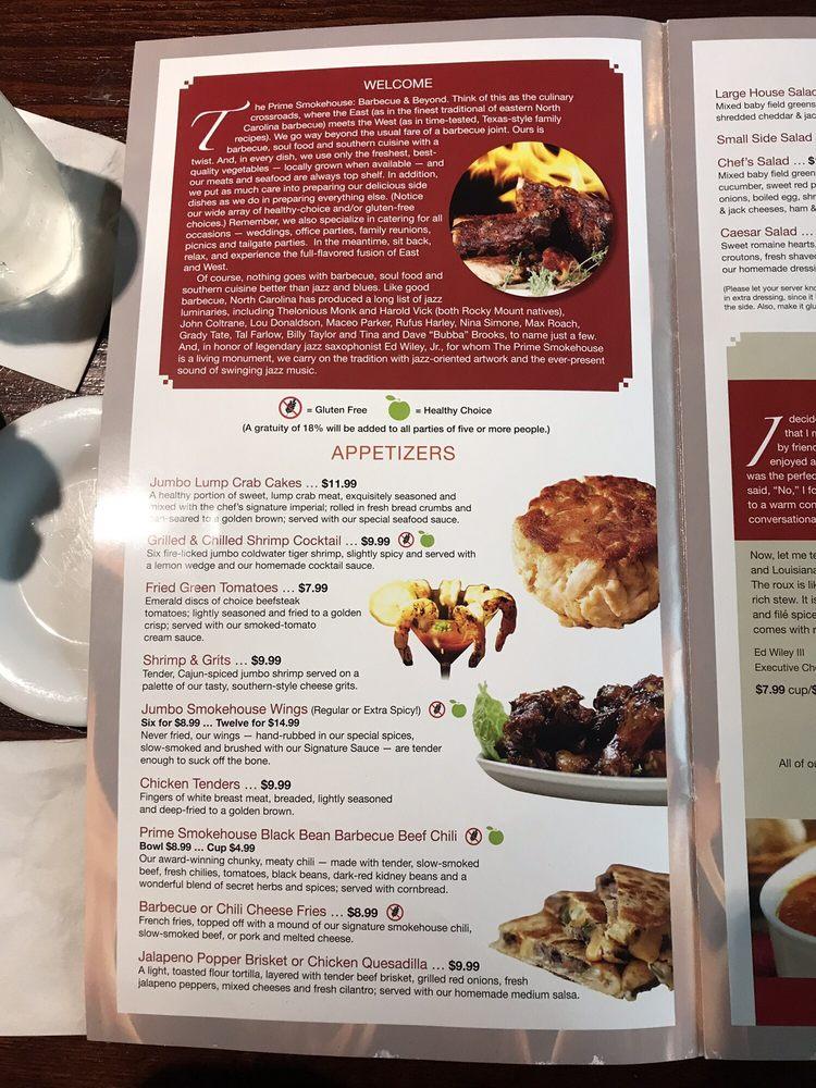 Menu at The Prime Smokehouse BBQ, Rocky Mount