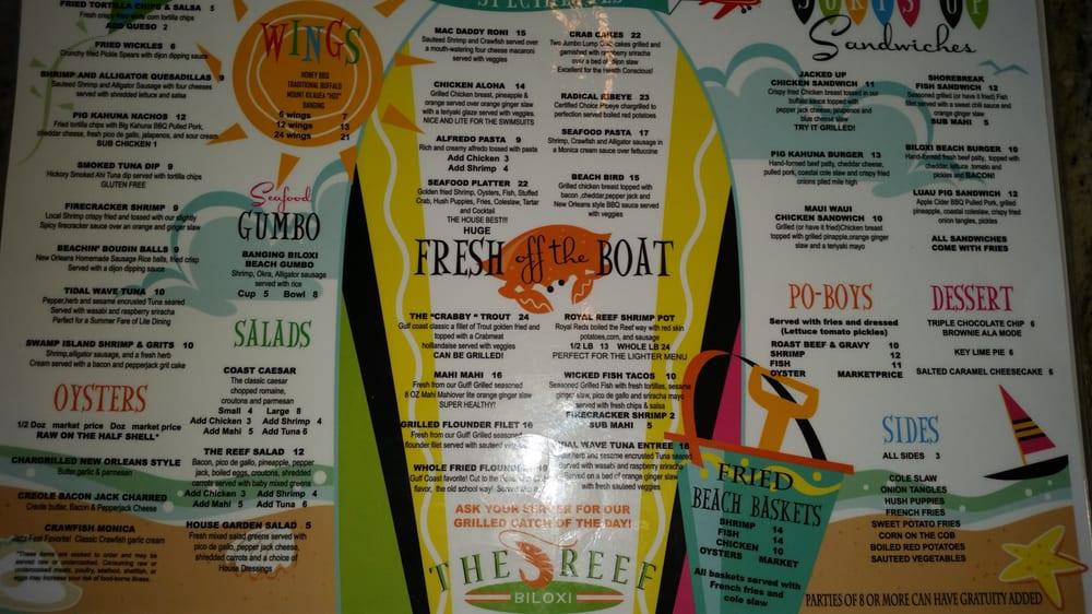 Menu at The Reef restaurant, Biloxi