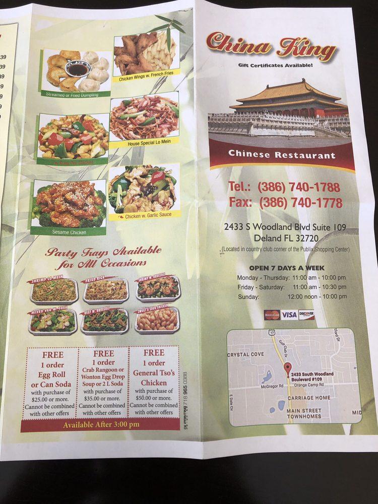 Menu at China King restaurant, DeLand, S Woodland Blvd