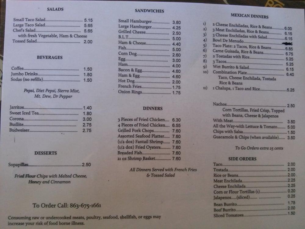 Menu at Contreras Mexican Restaurant, LaBelle, 125 FL-80