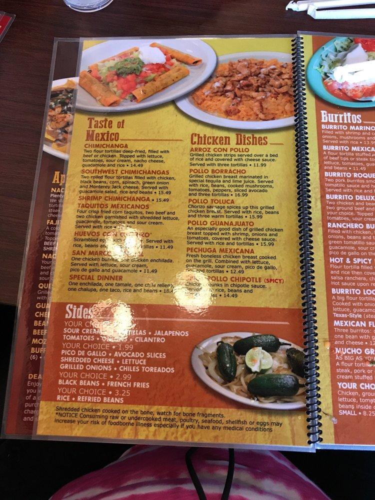 Carta del restaurante El Burrito Feliz, Saugatuck