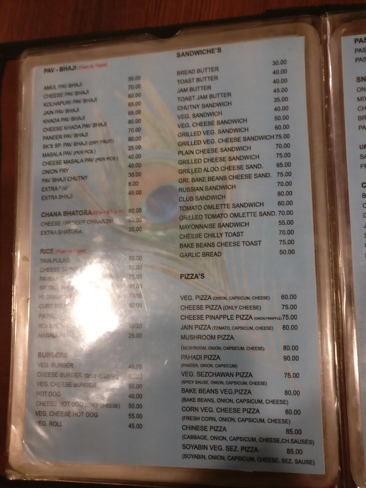 Menu at Shri Krishna Pure Veg Restaurant, Nashik