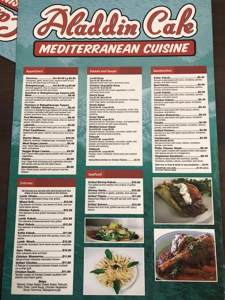 Menu at Aladdin Cafe, Crowley