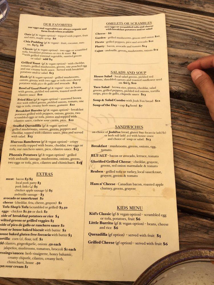 Menu at Cafe Phoenix, Arcata