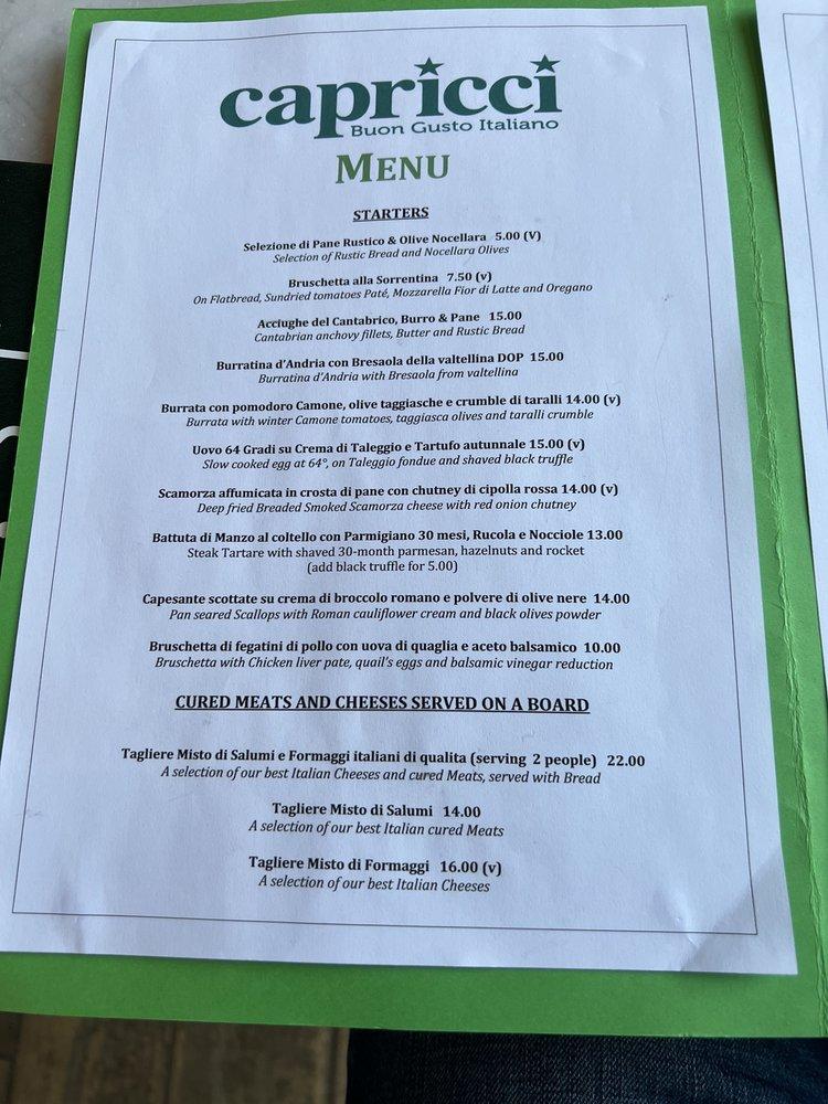 Menu at Capricci pub & bar, London