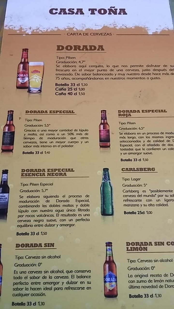 Menu at Bar Casa Toña, San Isidro
