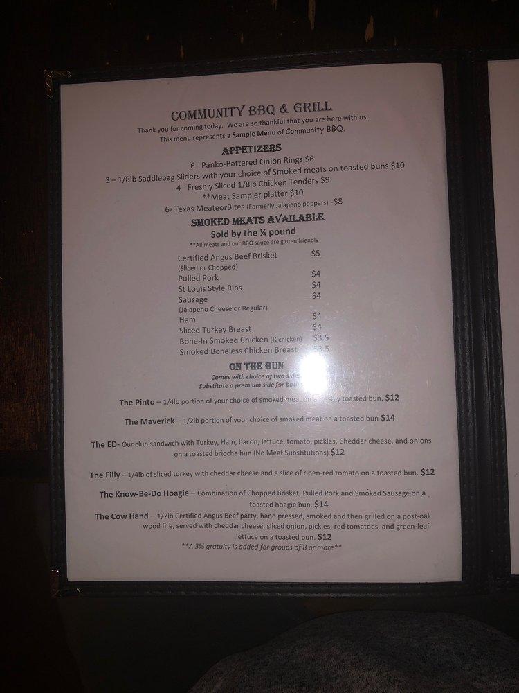 Menu at Community Bbq & Grill, Sachse